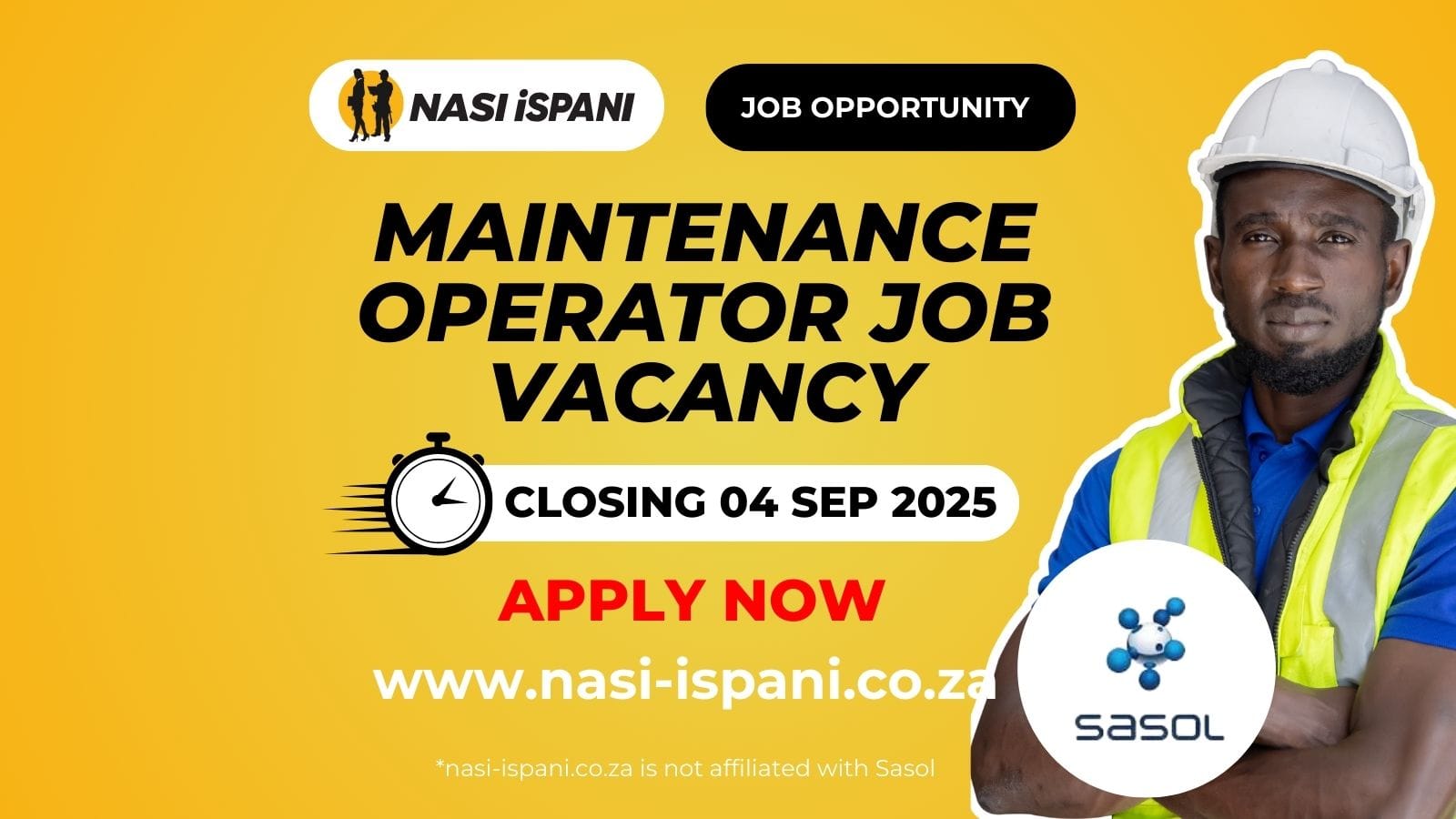 Maintenance Operator Job Opportunity At Sasol | NASI ISPANI