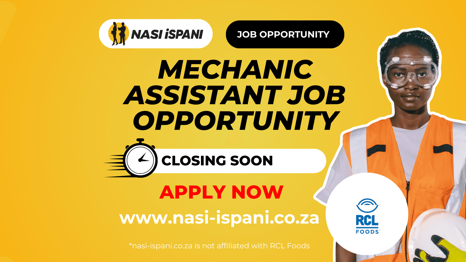 Mechanic Assistant Job Opportunity At RCL Foods | NASI ISPANI