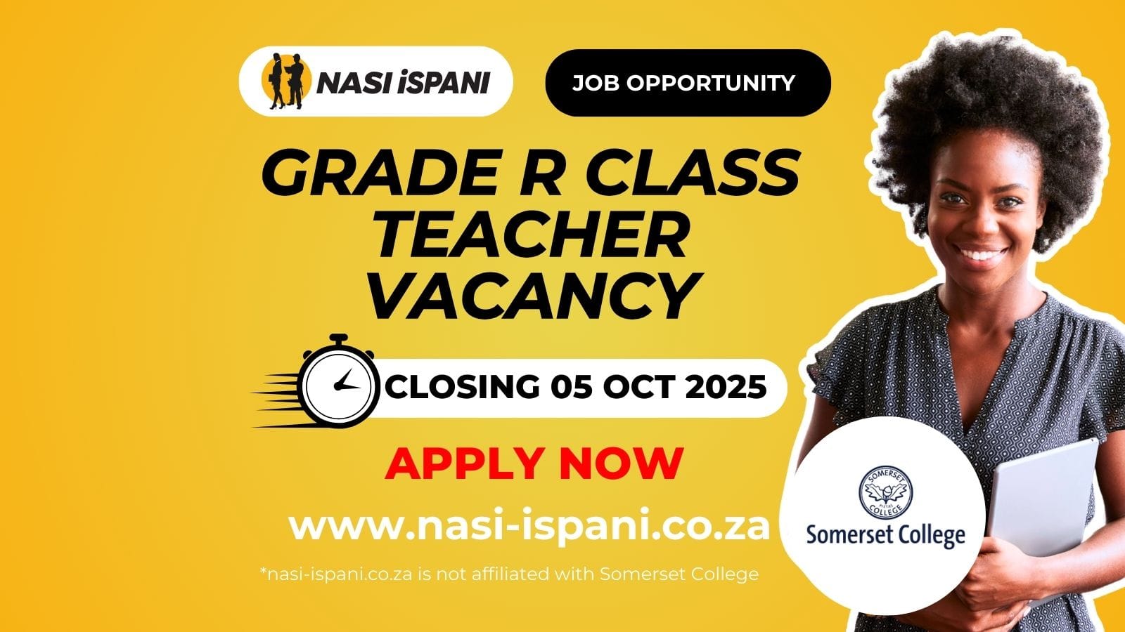 Grade R Class Teacher Job Opportunity At Somerset College | NASI ISPANI