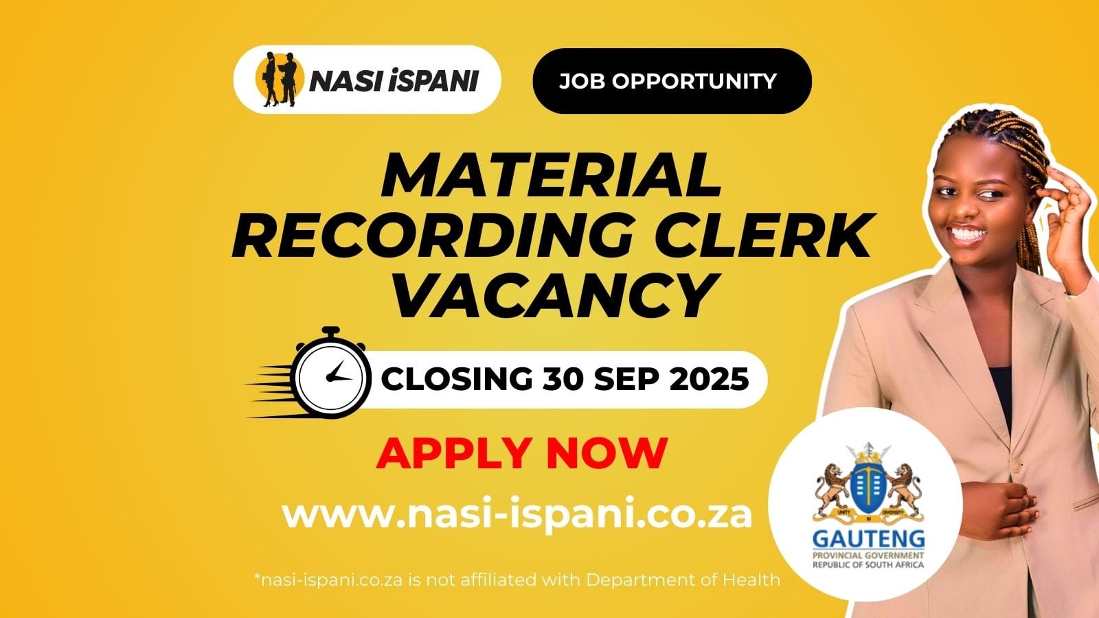 Material Recording Clerk Vacancy At The Department Of Health (1 Post ...