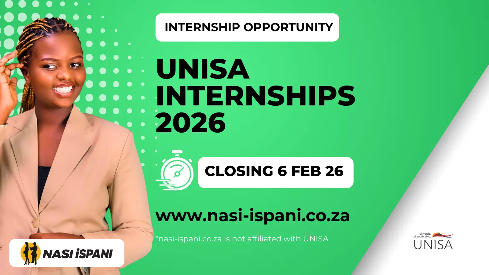 UNISA Opens 150+ Internships Nationwide For 2026 | Nasi Ispani